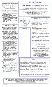 Restaurant Menus and Specials - Blue Moon Cafe