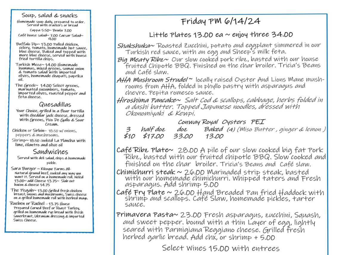 Restaurant Menus and Specials – Blue Moon Cafe